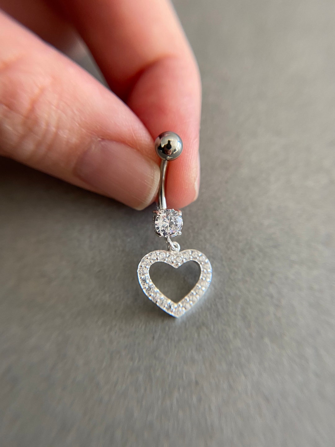 Sterling Silver CZ Heart Belly Button Rings, Navel Piercing,belly ...