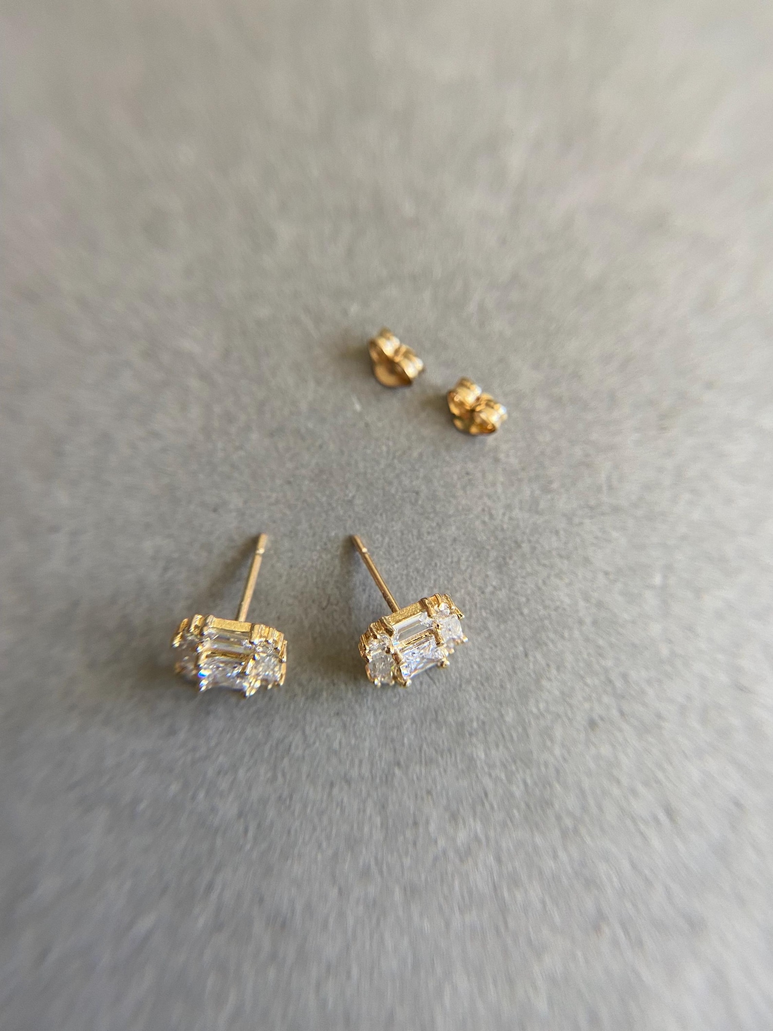 14K Solid Gold Square Baguette Setting Stud Earrings - 14K Solid Gold ...