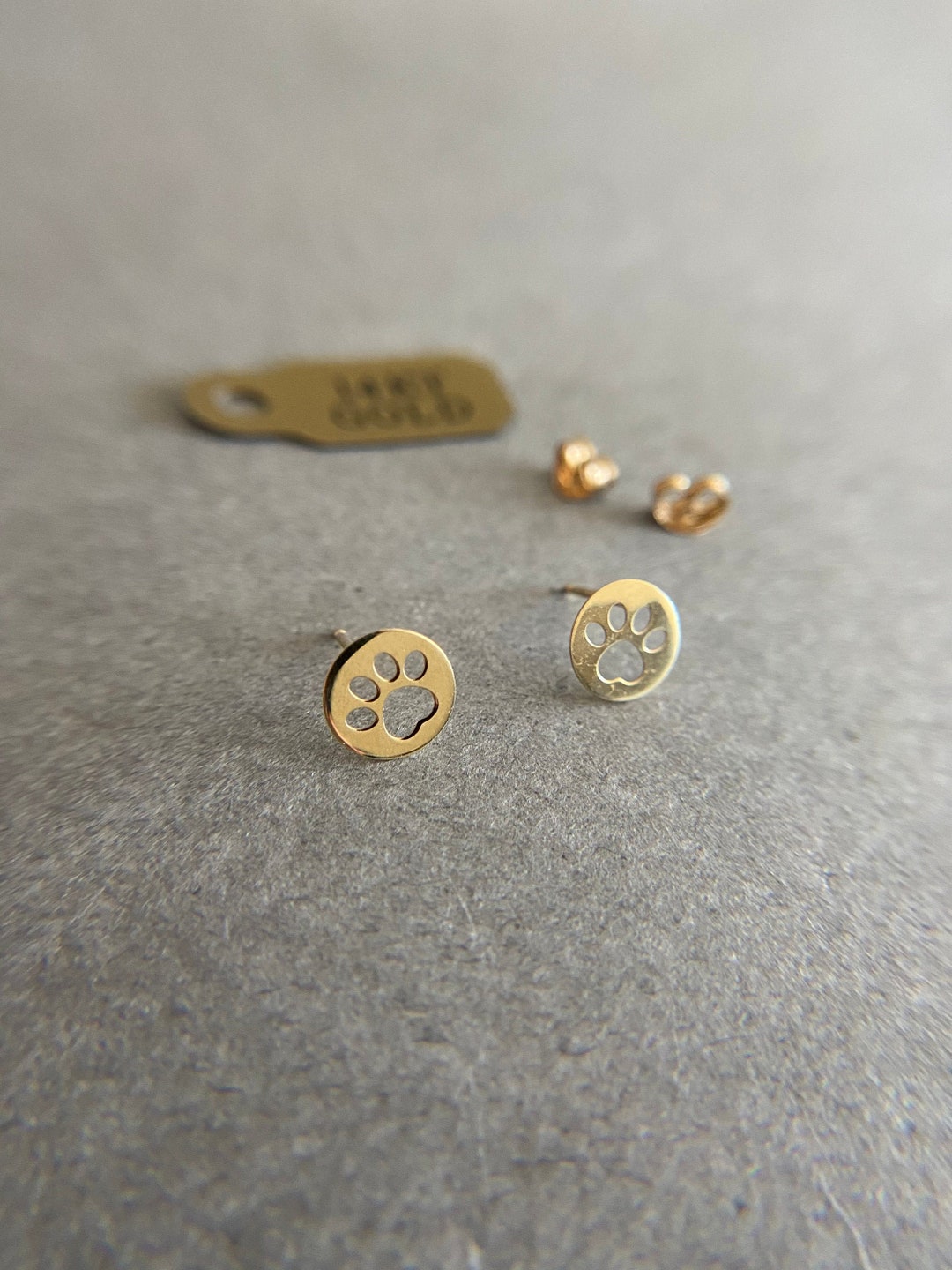 14K Solid Gold Dog Paw, Animal Paws, Dogs Foot Stud Earrings 14K Solid ...