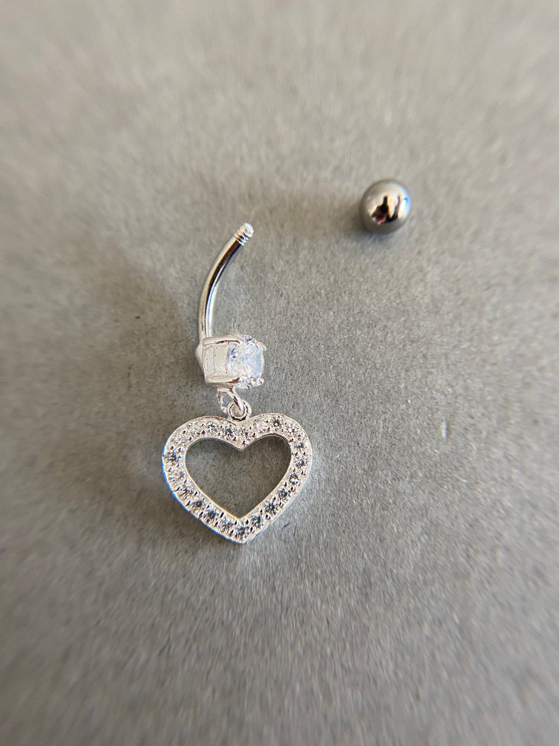 Sterling Silver CZ Heart Belly Button Rings Navel - Etsy