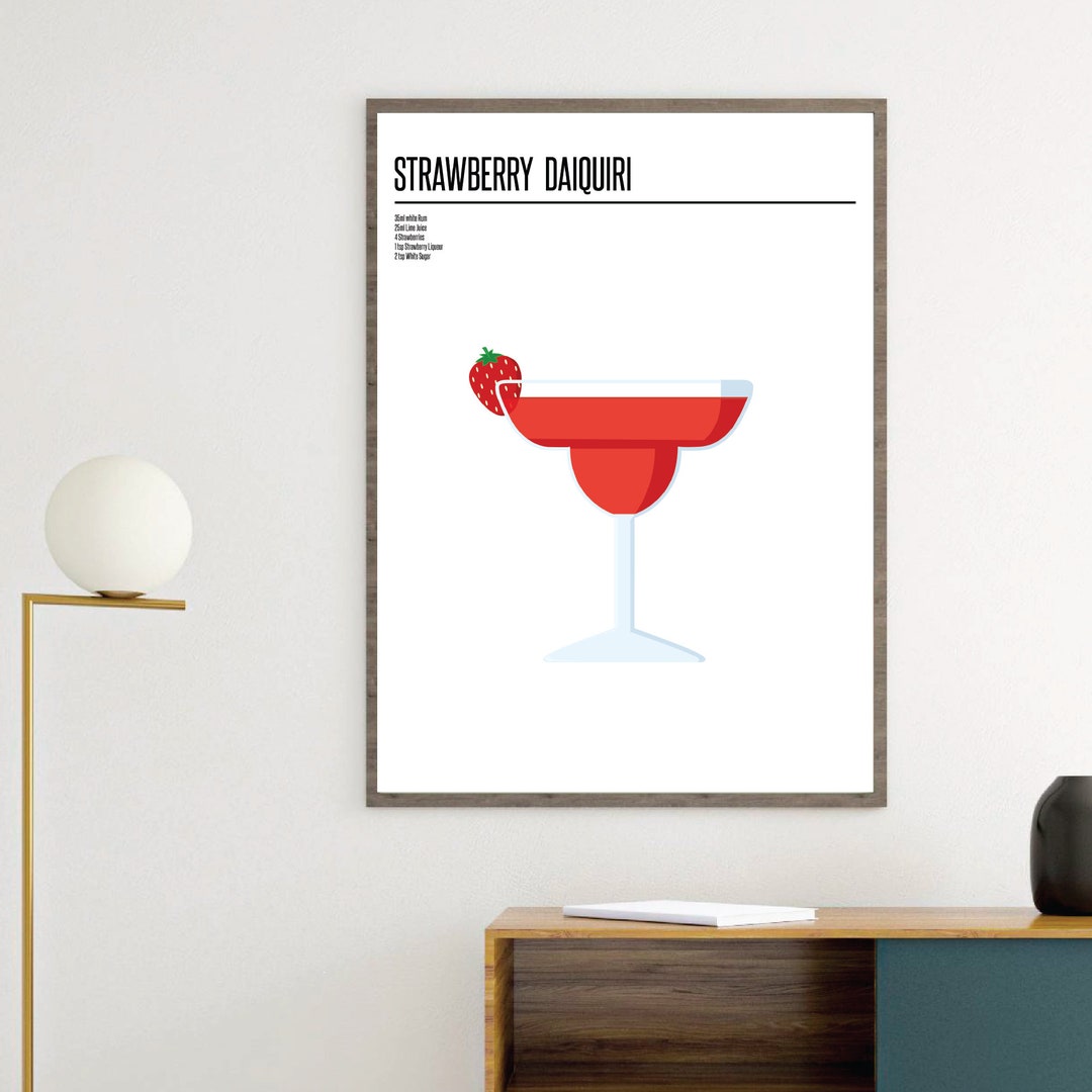 CANVAS Strawberry Daiquiri Cocktail Illustration Print, Cocktail Recipe ...