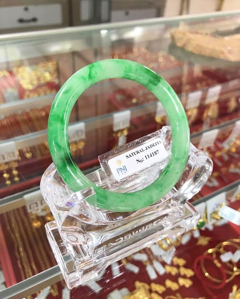 Vintage Translucent Natural Green White Jadeite Jade Bangle | Etsy