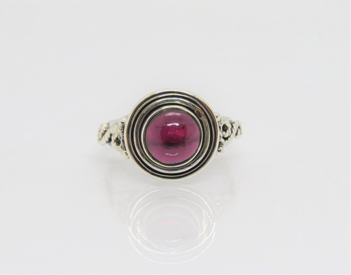 Vintage Sterling Silver Natural Garnet Cabochon Ring Size 7 | Etsy