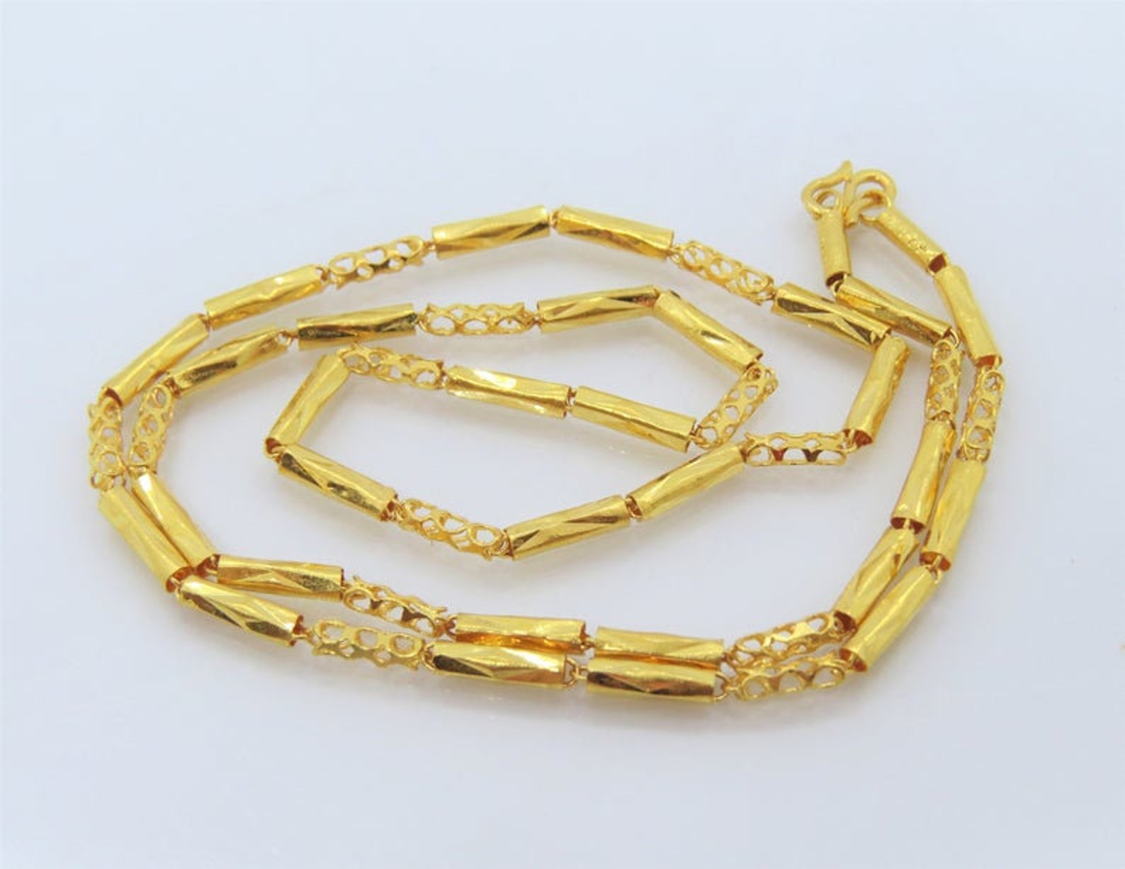 Vintage 24K 980 Gold Bamboo Link Chain Necklace. - Etsy