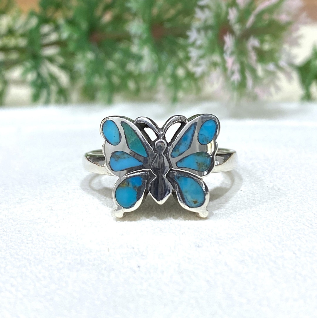 Vintage Sterling Silver Turquoise Butterfly Ring Size 7 - Etsy