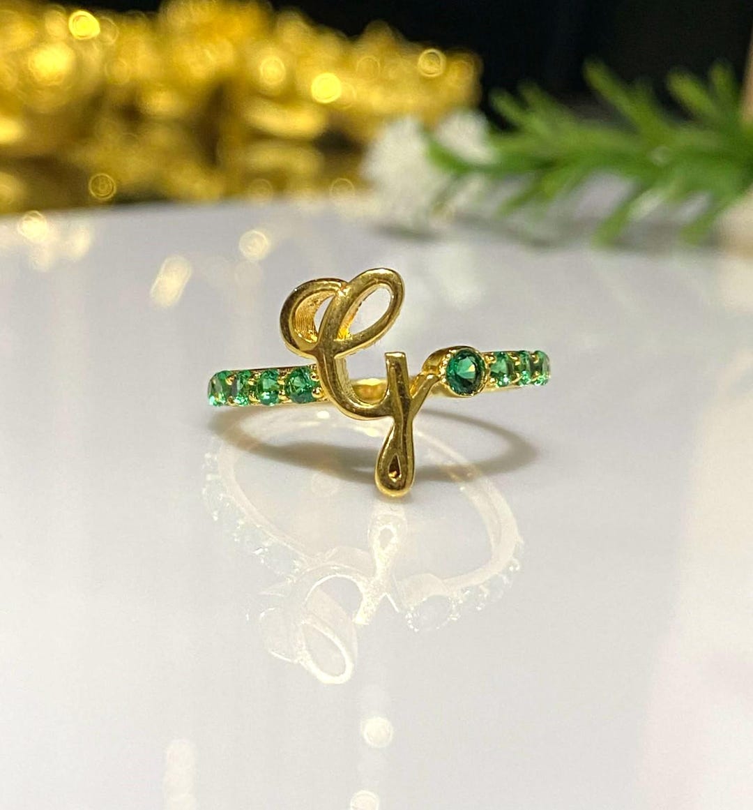 Vintage 18K Solid Yellow Gold Emerald Letter G Ring Size 6 - Etsy