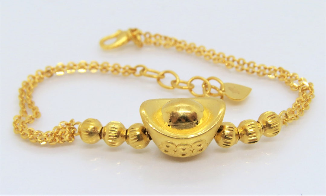 24K 999 Pure Gold 3D Goldfish With Money Coin Link Chain Vintage ...