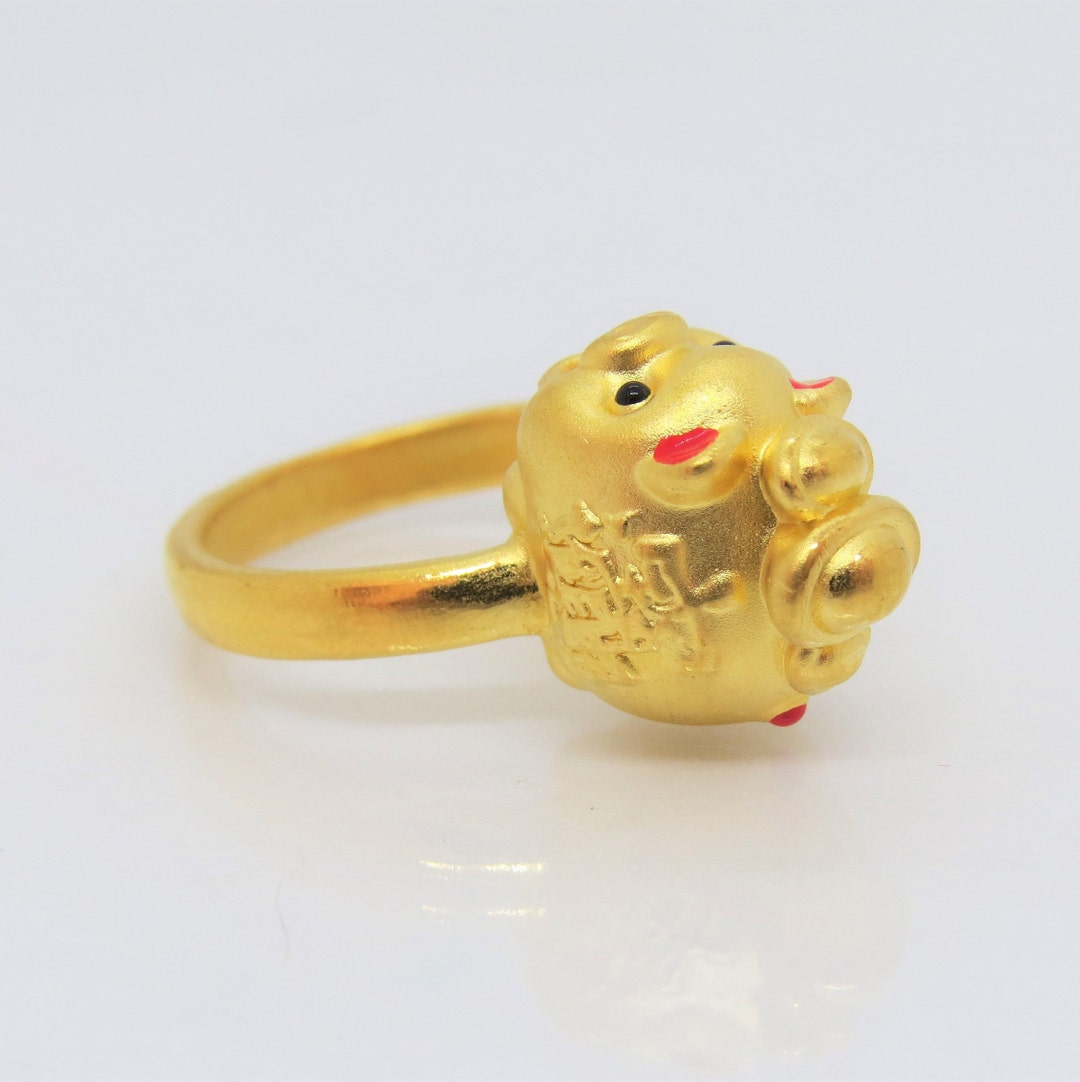 Vintage 24K 9999 Gold 3D Red Enamel Pig Ring Size 6.5 - Etsy