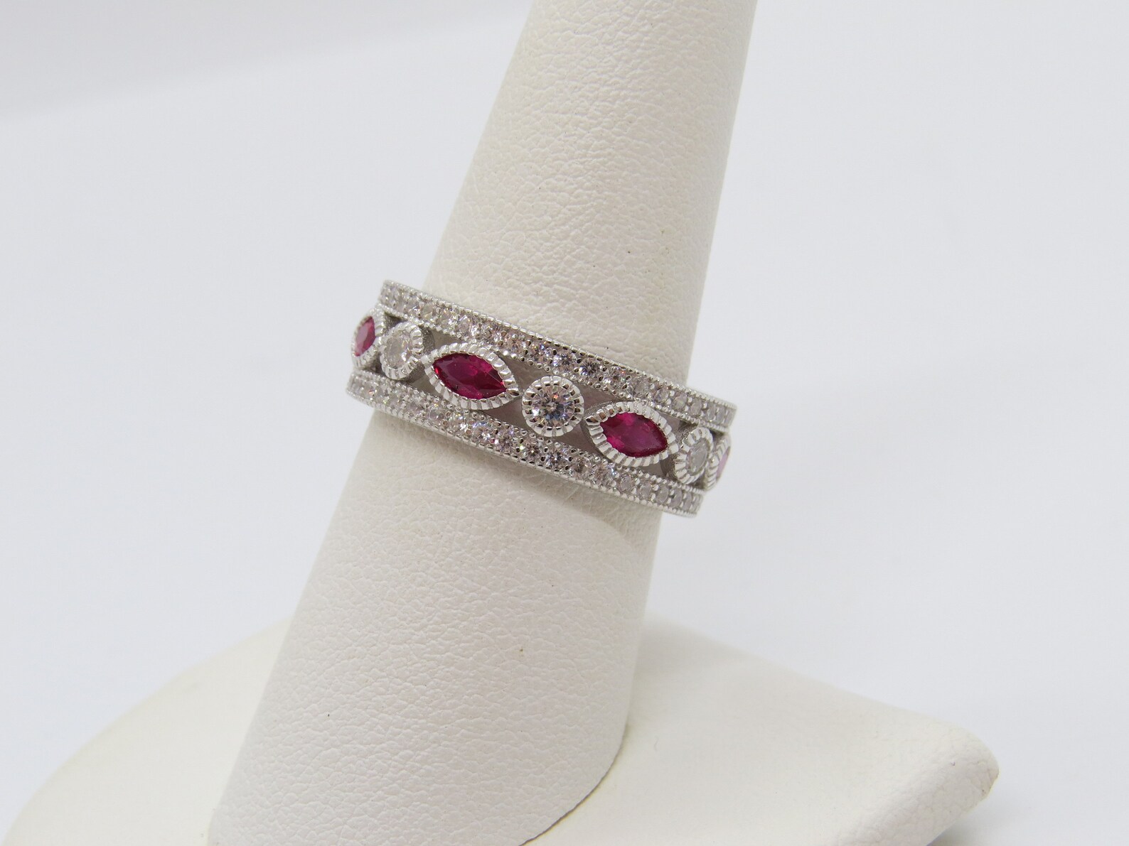 Vintage Sterling Silver Ruby & White Topaz Band Ring Size 8 - Etsy