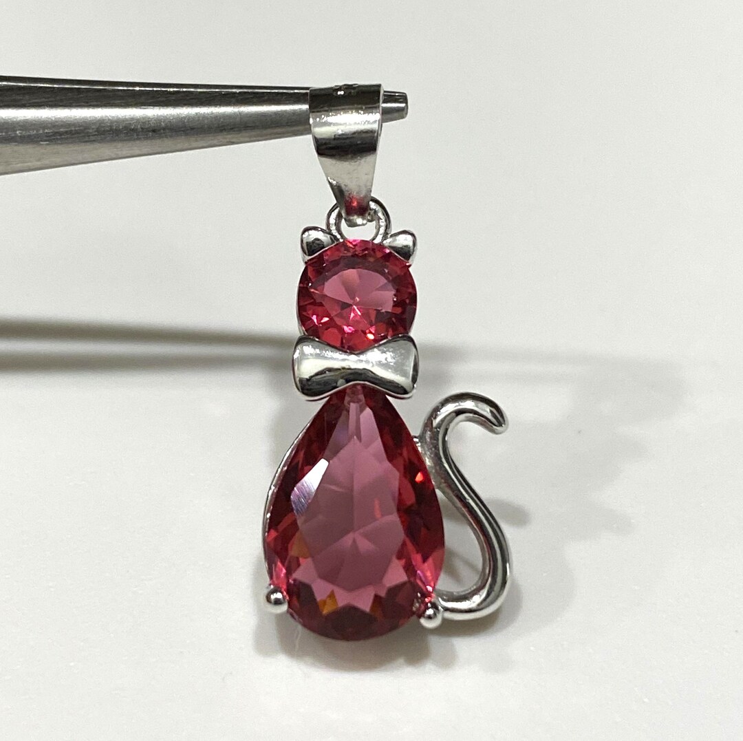 Vintage Sterling Silver Ruby Kitty Cat Pendant. - Etsy