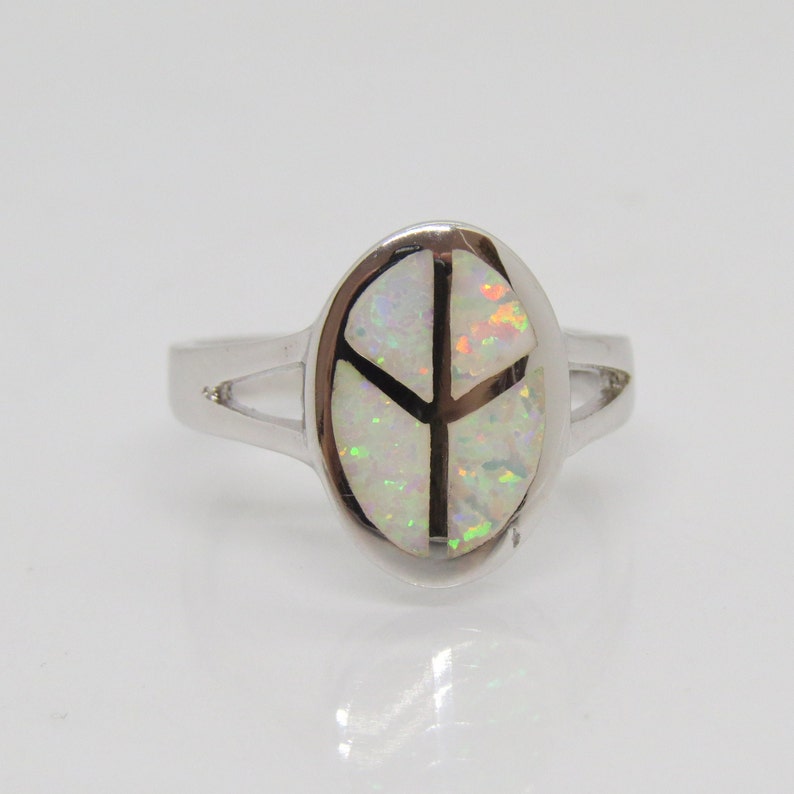 Vintage Sterling Silver White Opal Peace Sign Ring Size 8 - Etsy