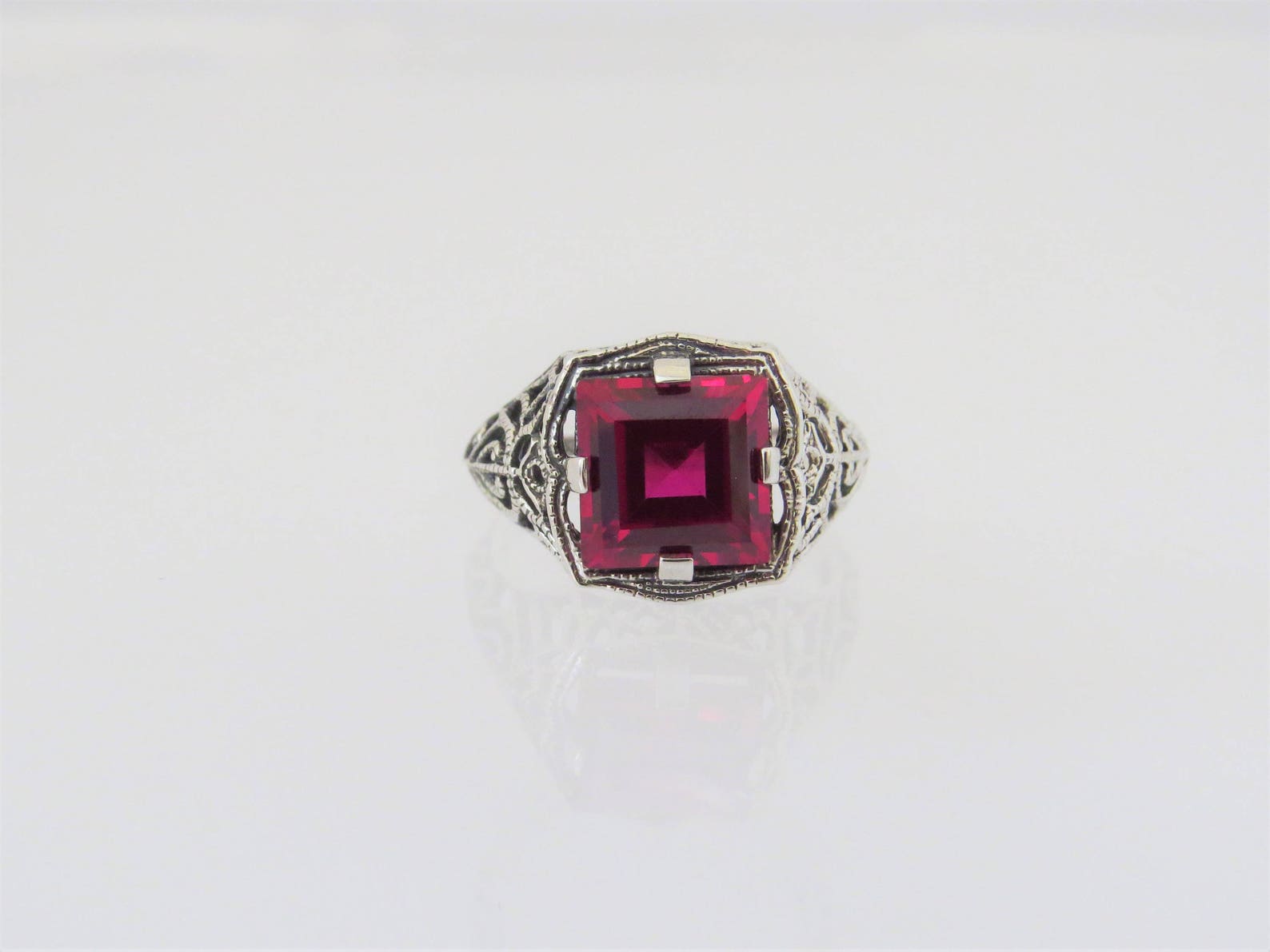 Vintage Sterling Silver Ruby Filigree Ring Size 9 - Etsy