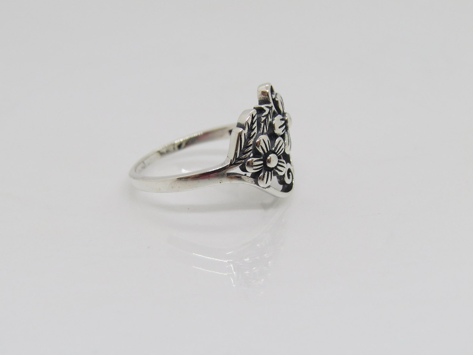 Vintage Sterling Silver Flower Leaf Ring Size 7 | Etsy