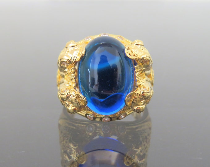 Vintage 18K Solid Yellow Gold Blue Sapphire & White Topaz FROG Money ...