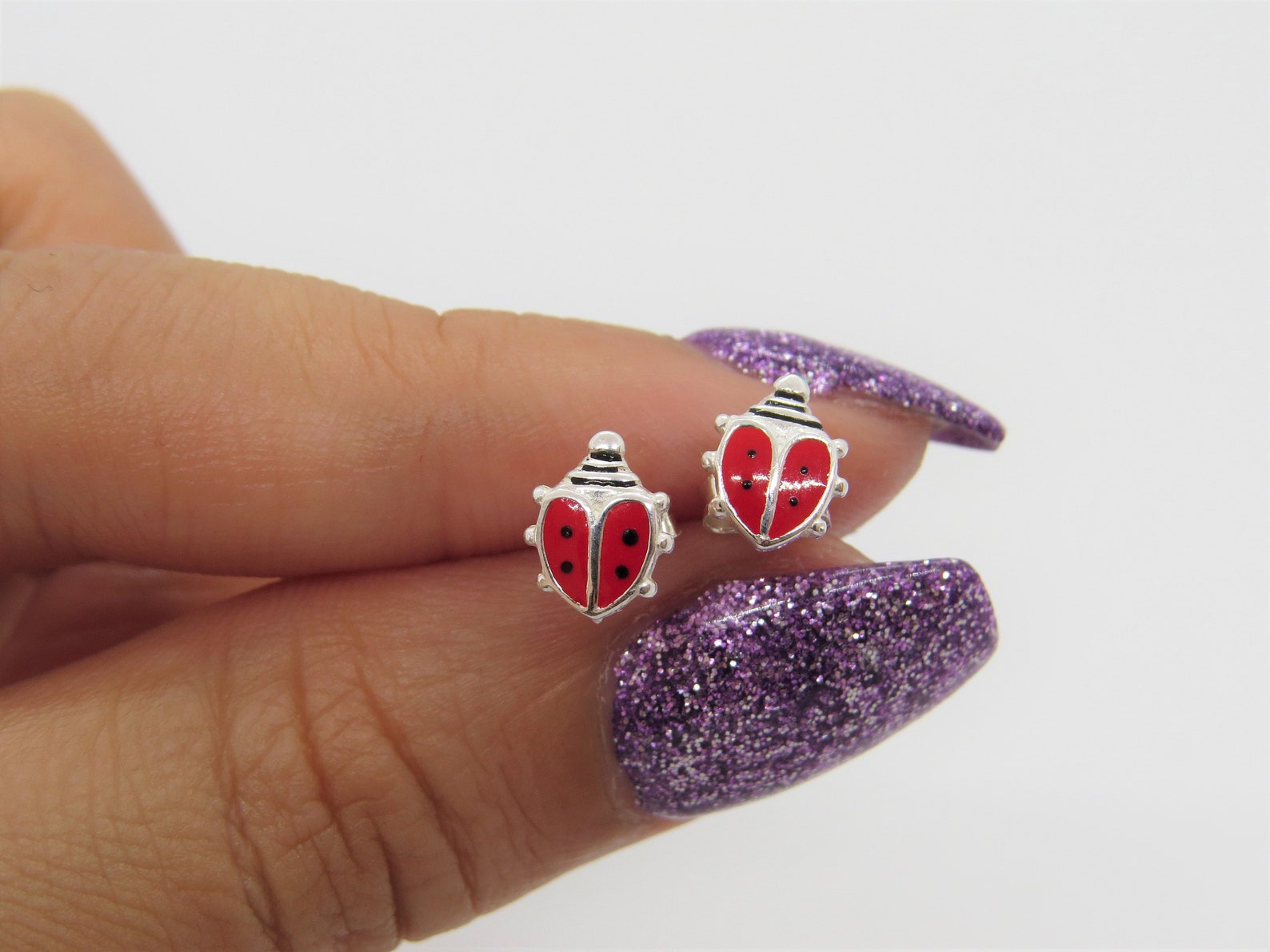 Vintage Sterling Silver Red Enamel Ladybug Stud Earrings - Etsy