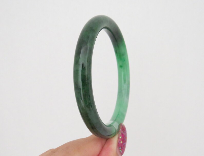 Vintage Translucent Natural Green Black Jadeite Jade Bangle | Etsy
