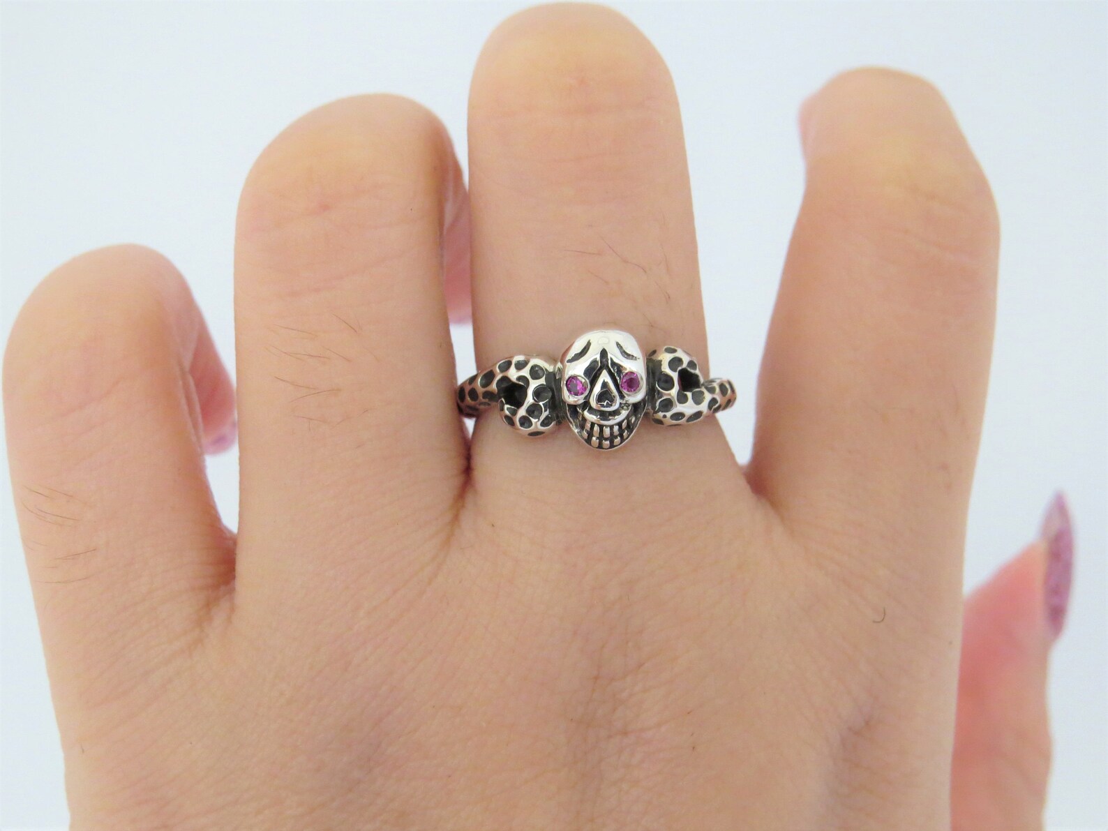 Vintage Sterling Silver Red Ruby Skull Ring Size 8 | Etsy
