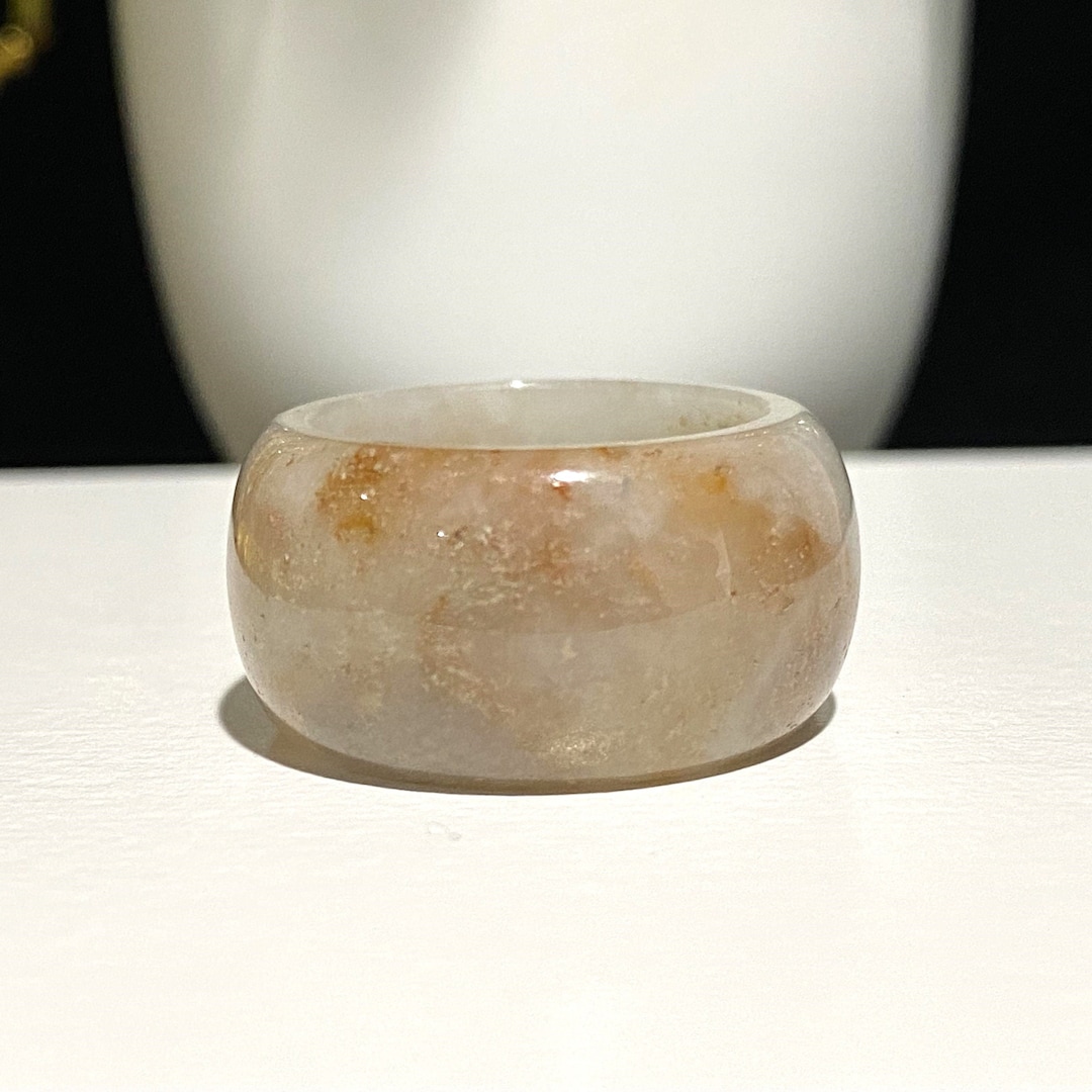 Vintage Translucent Natural Orange, White Jadeite Jade Wide Band Ring ...
