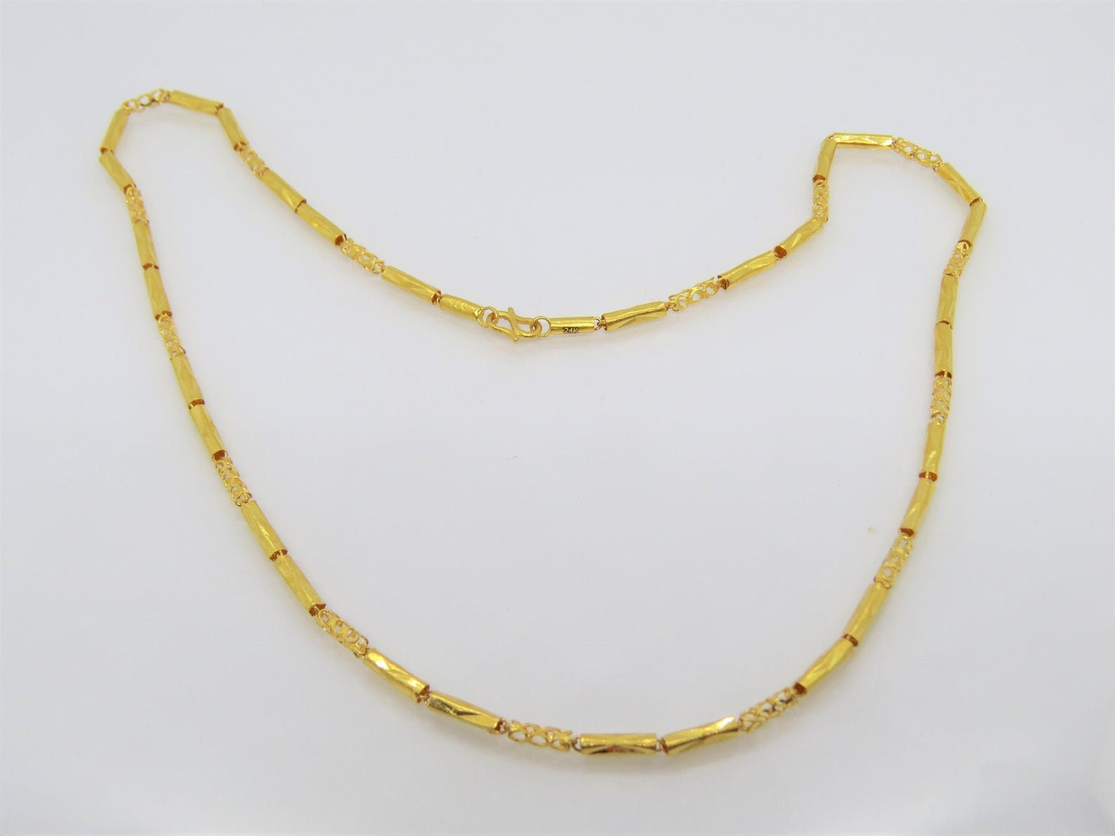Vintage 24K 980 Gold Bamboo Link Chain Necklace. - Etsy