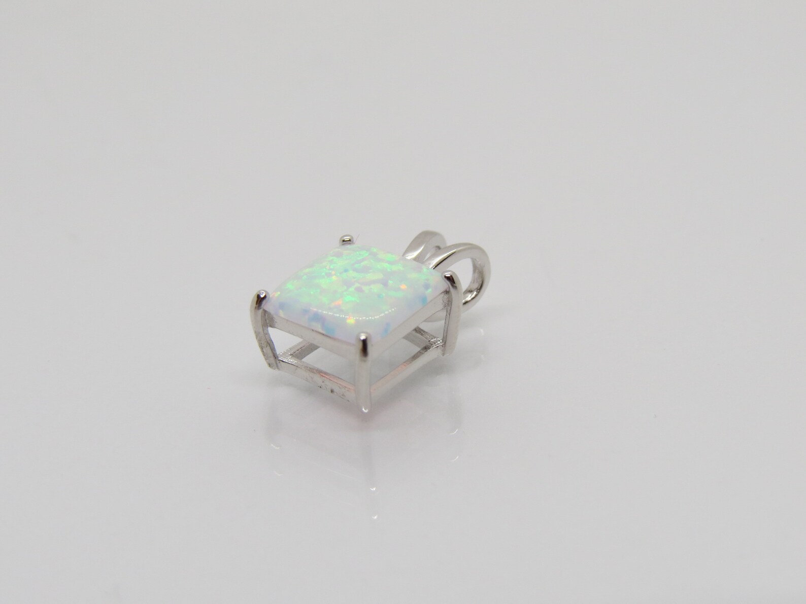 Vintage Sterling Silver Square Cut White Opal Charm Pendant - Etsy