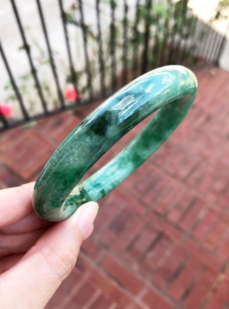 Vintage Translucent Green Black Jadeite Jade Bangle Bracelet | Etsy