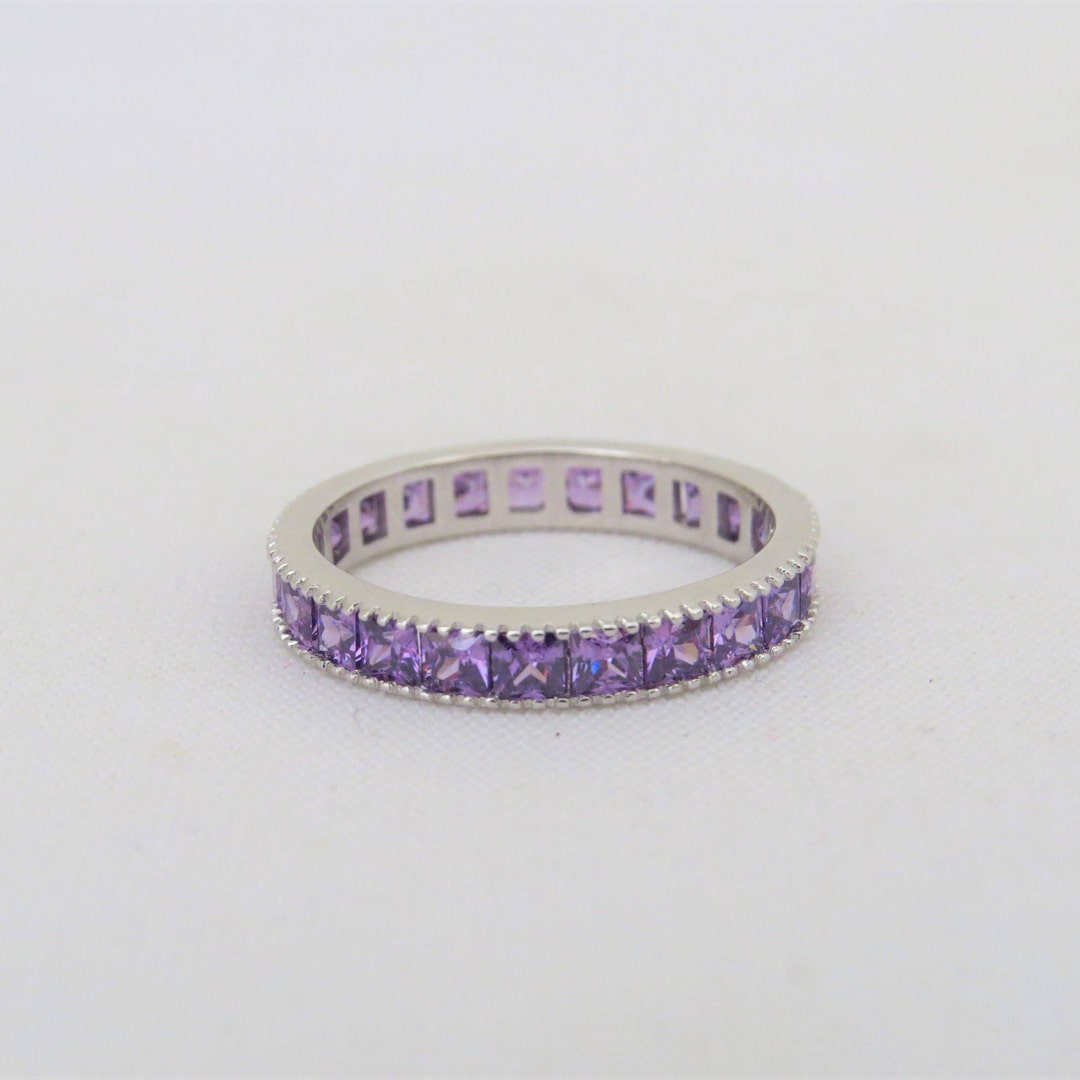 Sterling Silver Princess Cut Amethyst Band Ring Size 7 - Etsy