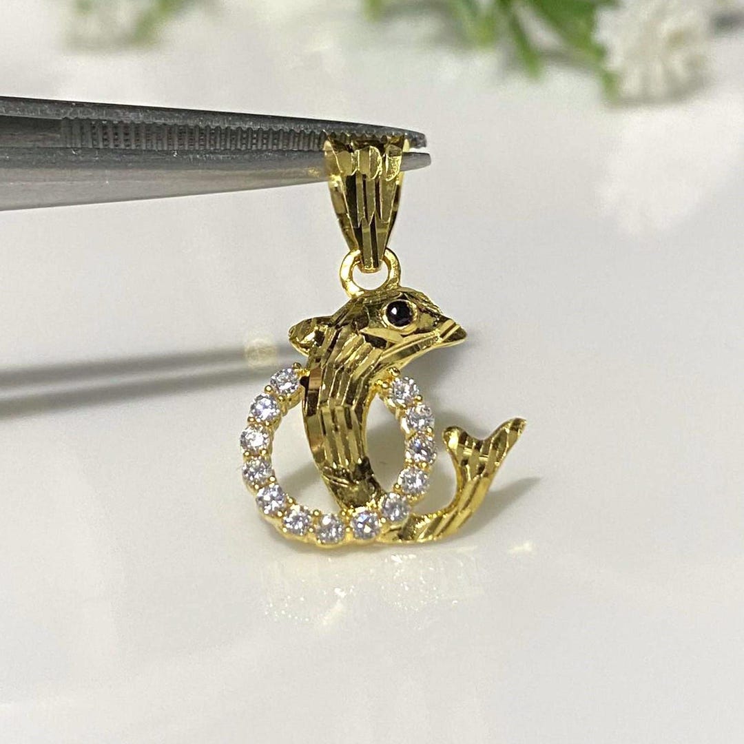 Vintage 15K 610 Solid Yellow Gold White Topaz, Black Sapphire Dolphin ...