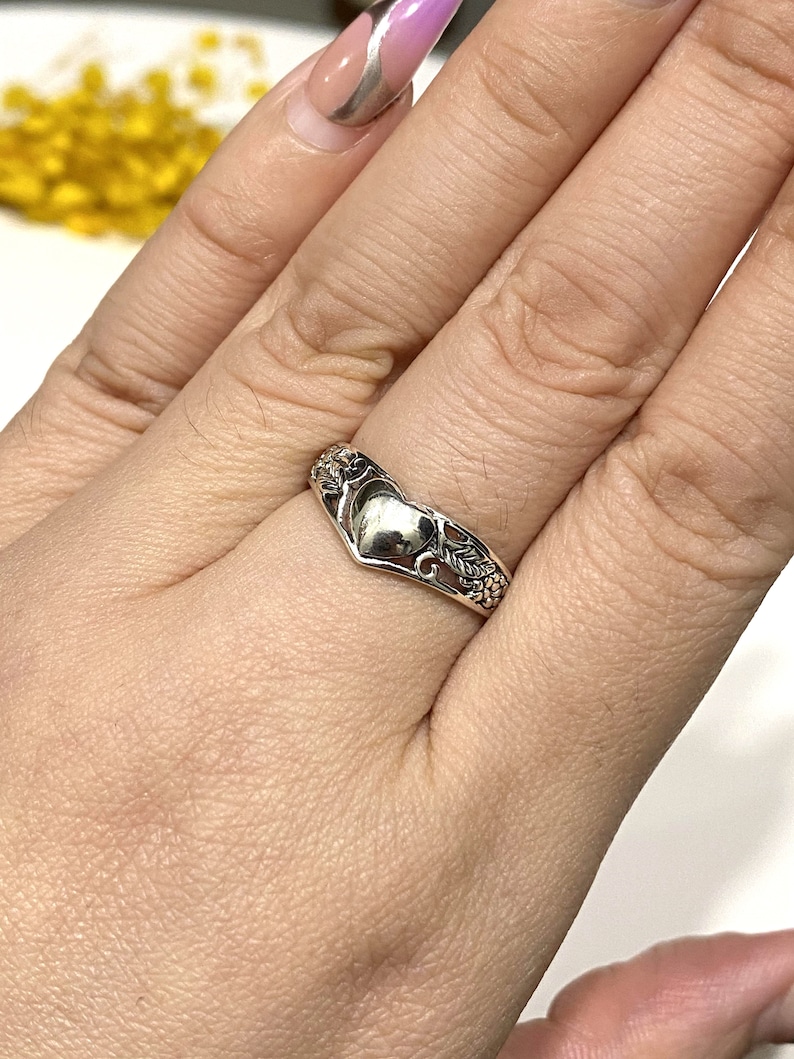 Vintage Sterling Silver Heart & Flower Filigree Ring Size 7 - Etsy