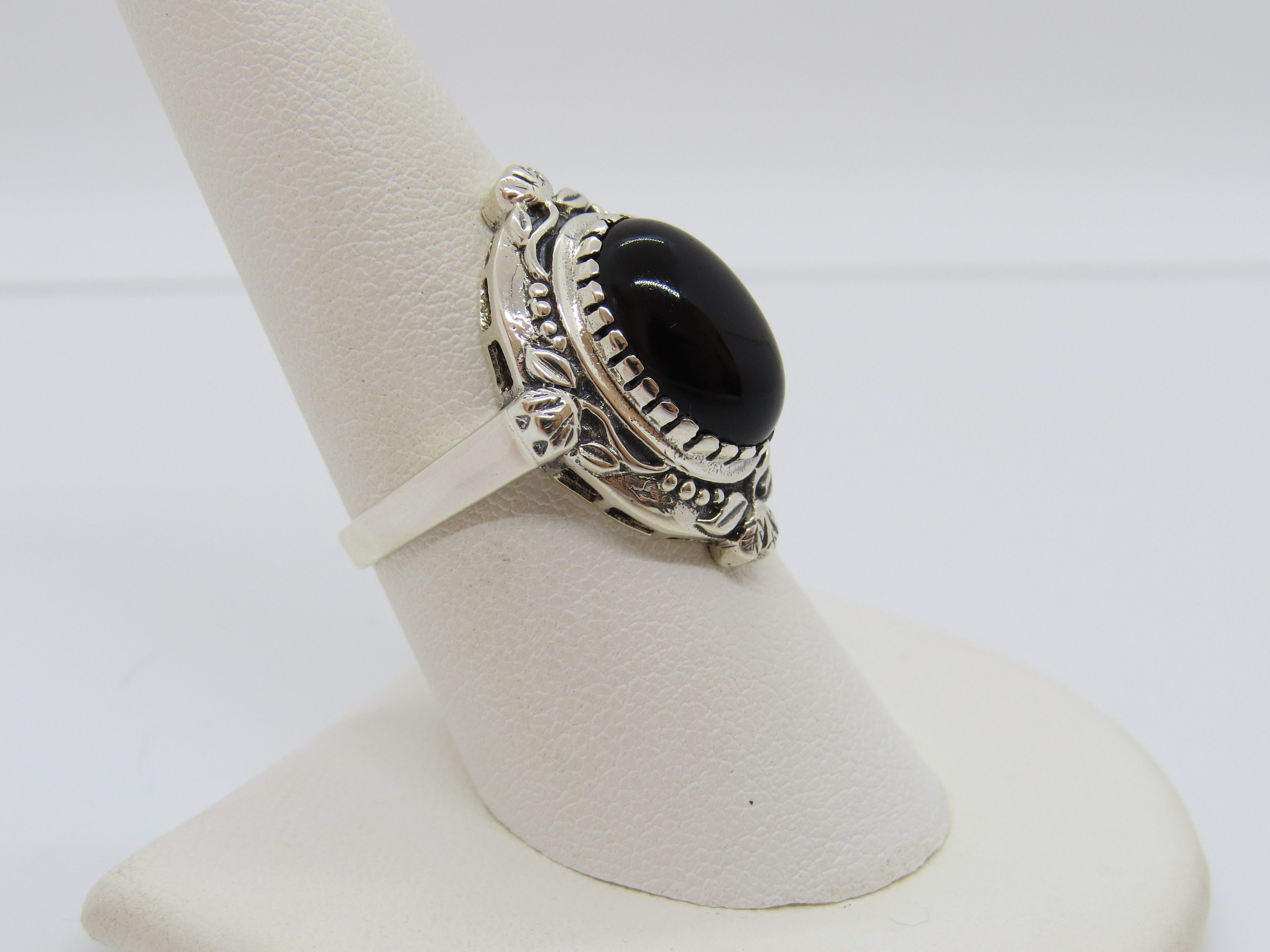 Vintage Sterling Silver Black Onyx Carved Dome Ring Size 8 | Etsy