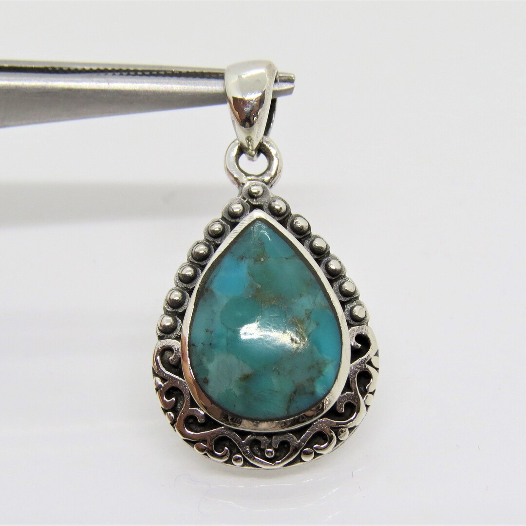 Vintage Sterling Silver Turquoise Pendant - Etsy