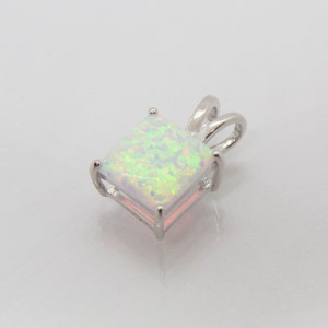 Vintage Sterling Silver Square Cut White Opal Charm Pendant - Etsy