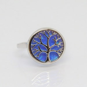 Vintage Sterling Silver Blue Opal Tree of Life Dome Ring Size 8 - Etsy