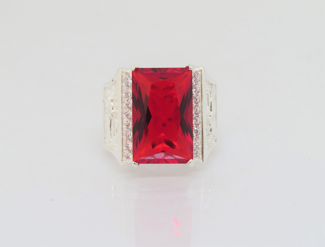 Vintage Sterling Silver Ruby & White Topaz Ring Size 7.75 - Etsy