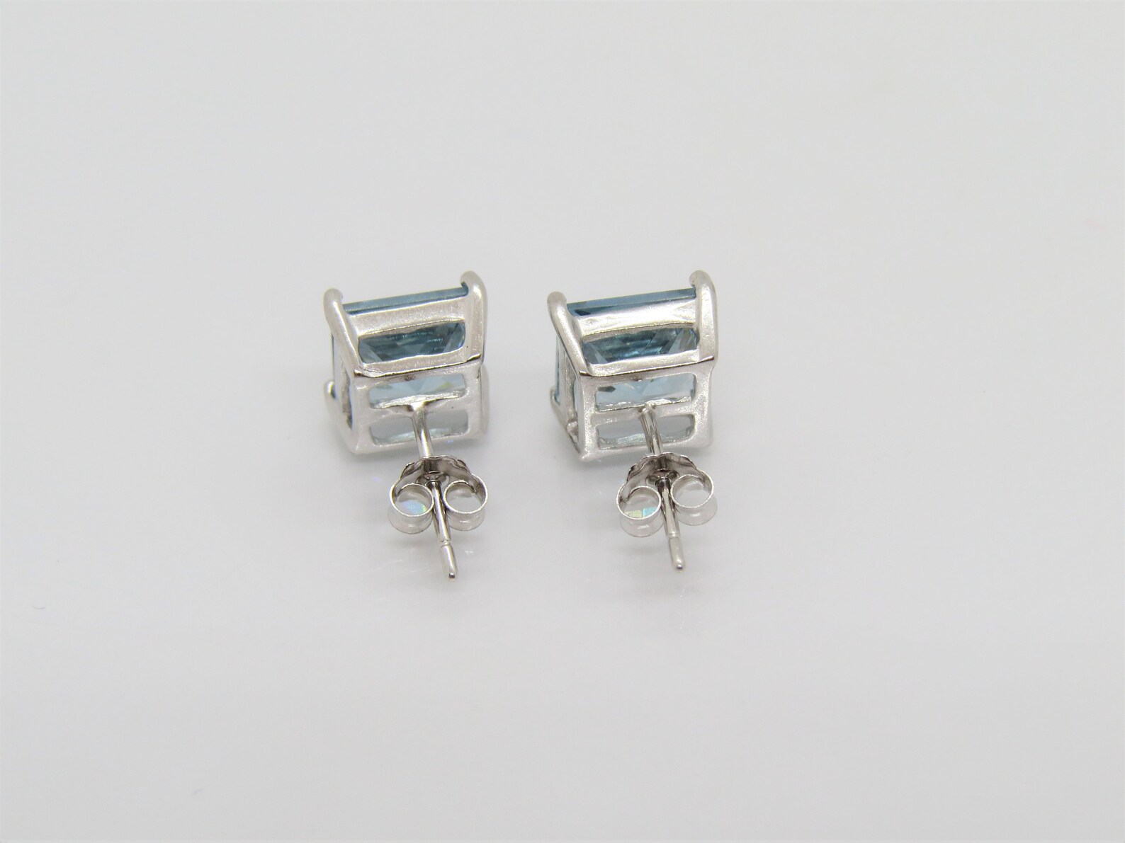 Vintage Sterling Silver Square Cut Aquamarine Stud Earrings - Etsy
