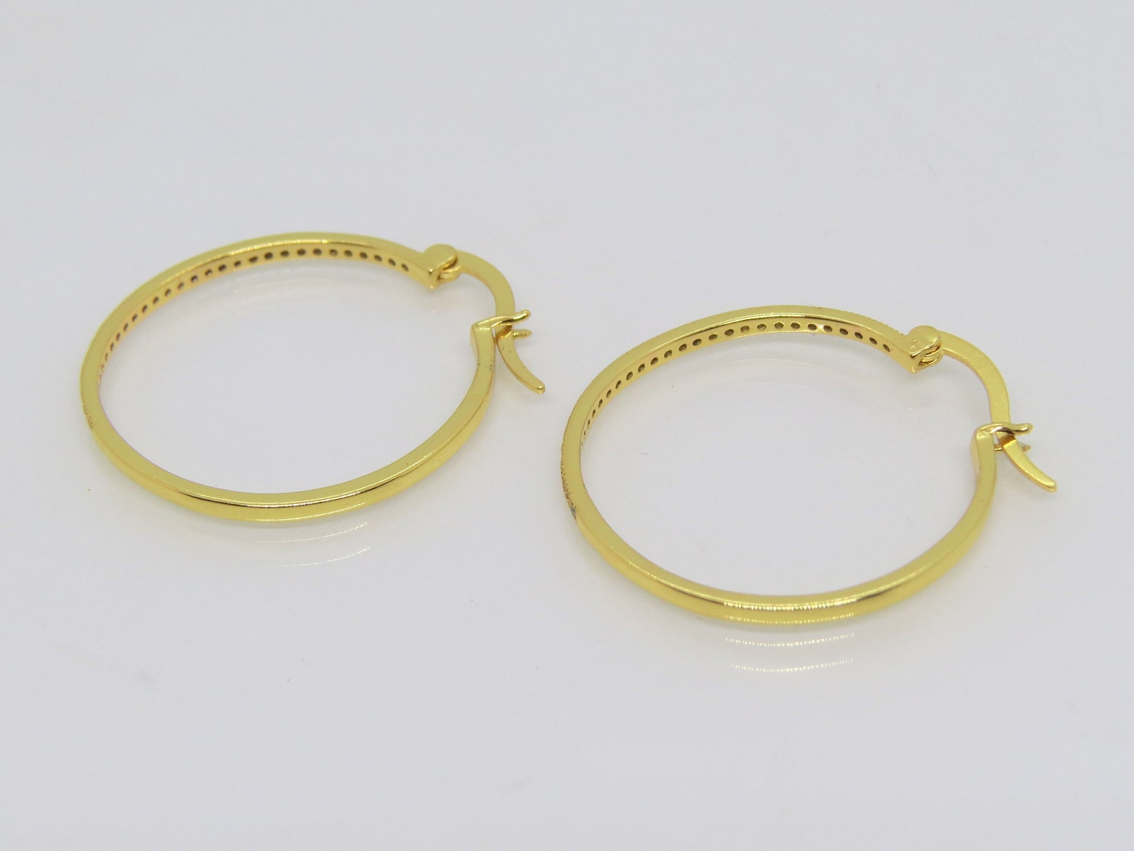 Vintage Sterling Silver 14K Gold Plate White Topaz Hoop - Etsy