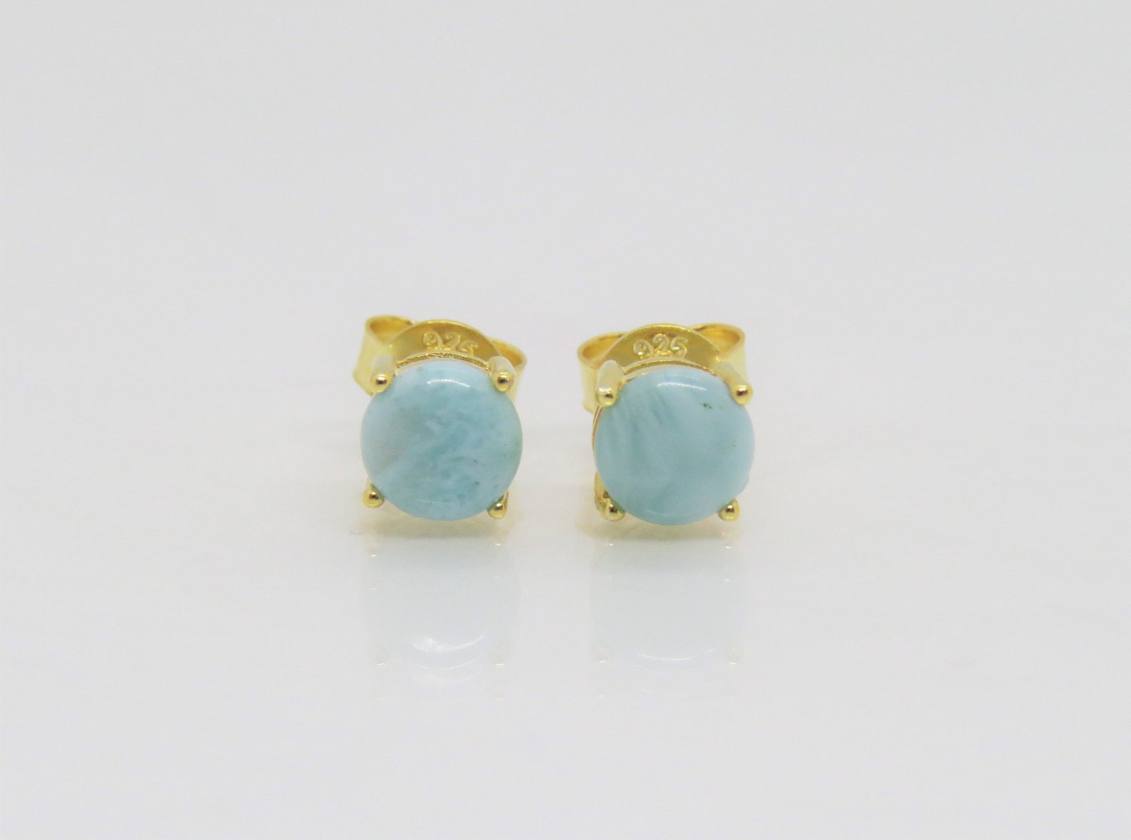 Vintage Sterling Silver 14K Gold Plate Natural Larimar Stud - Etsy