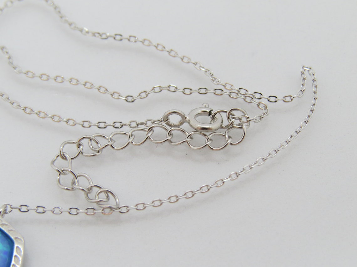 Vintage Sterling Silver Blue Opal Coffing Pendant Necklace Chain 17 ...