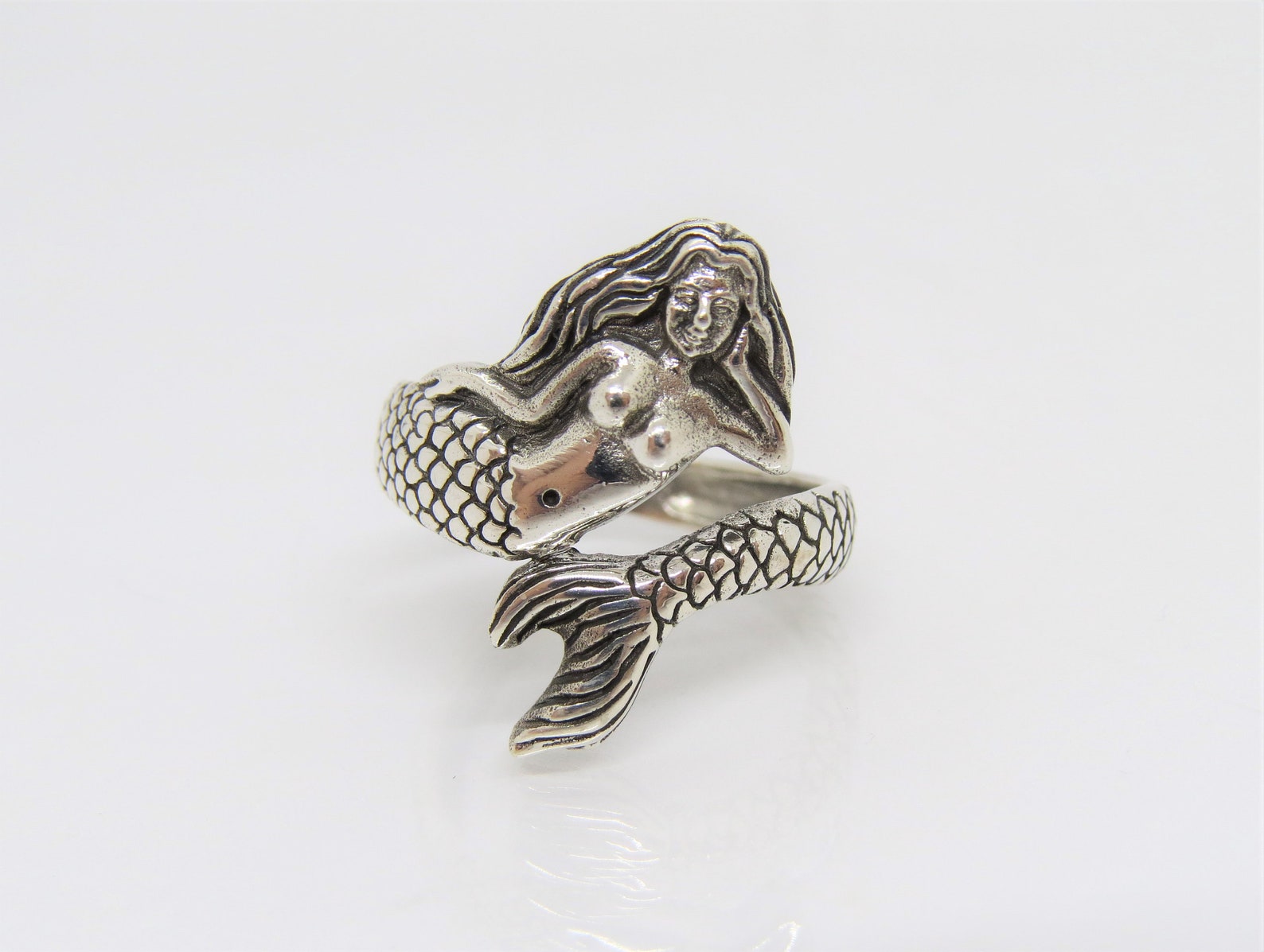Vintage Sterling Silver Mermaid Adjustable Ring Size 8 - Etsy
