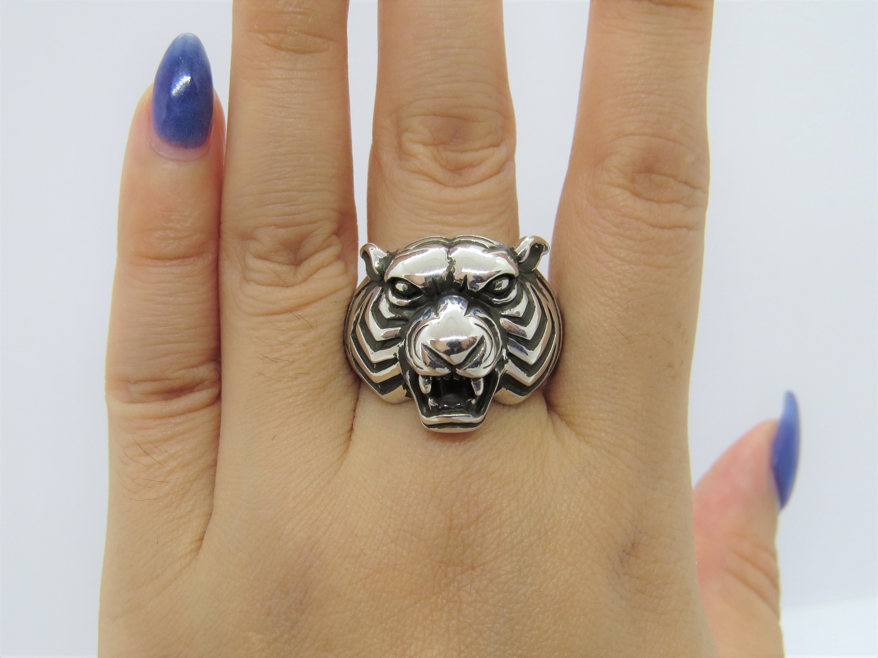 Vintage Sterling Silver Tiger Head Men's Ring Size 9 | Etsy