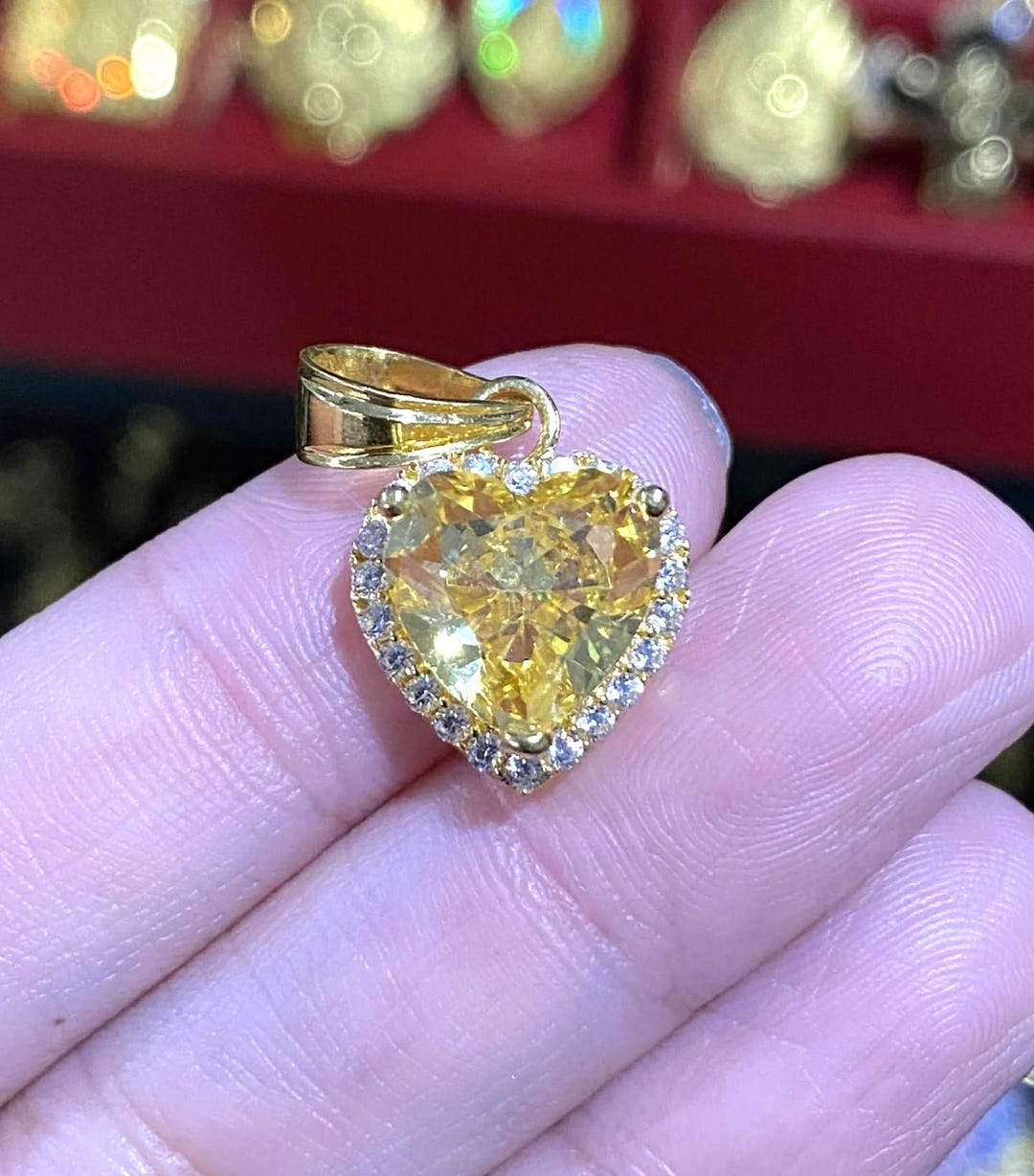 Vintage 15K 610 Solid Gold Heart Cut Citrine & White Topaz Pendant. - Etsy