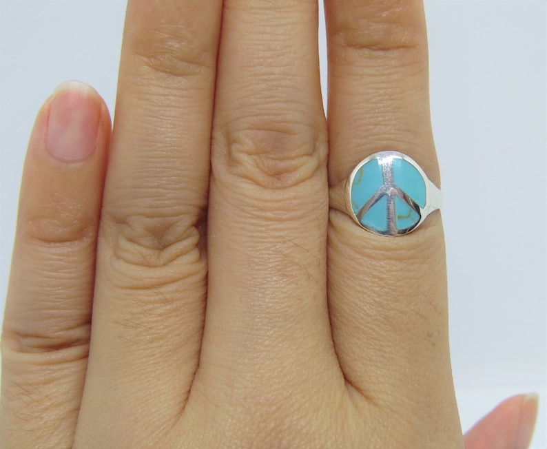 Vintage Sterling Silver Turquoise Peace Sign Ring Size 6 | Etsy
