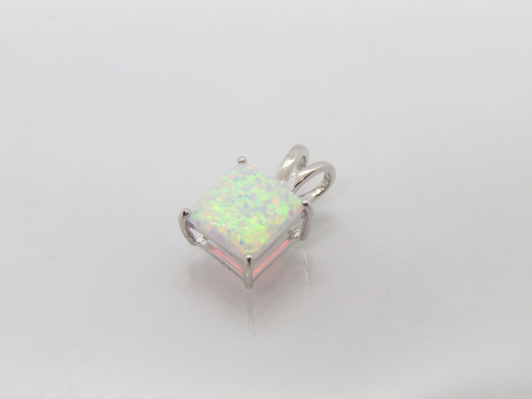 Vintage Sterling Silver Square Cut White Opal Charm Pendant - Etsy