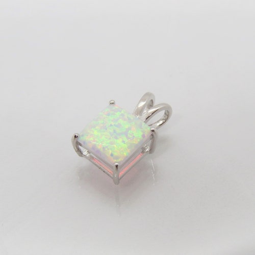 Vintage Sterling Silver Square Cut White Opal Charm Pendant - Etsy