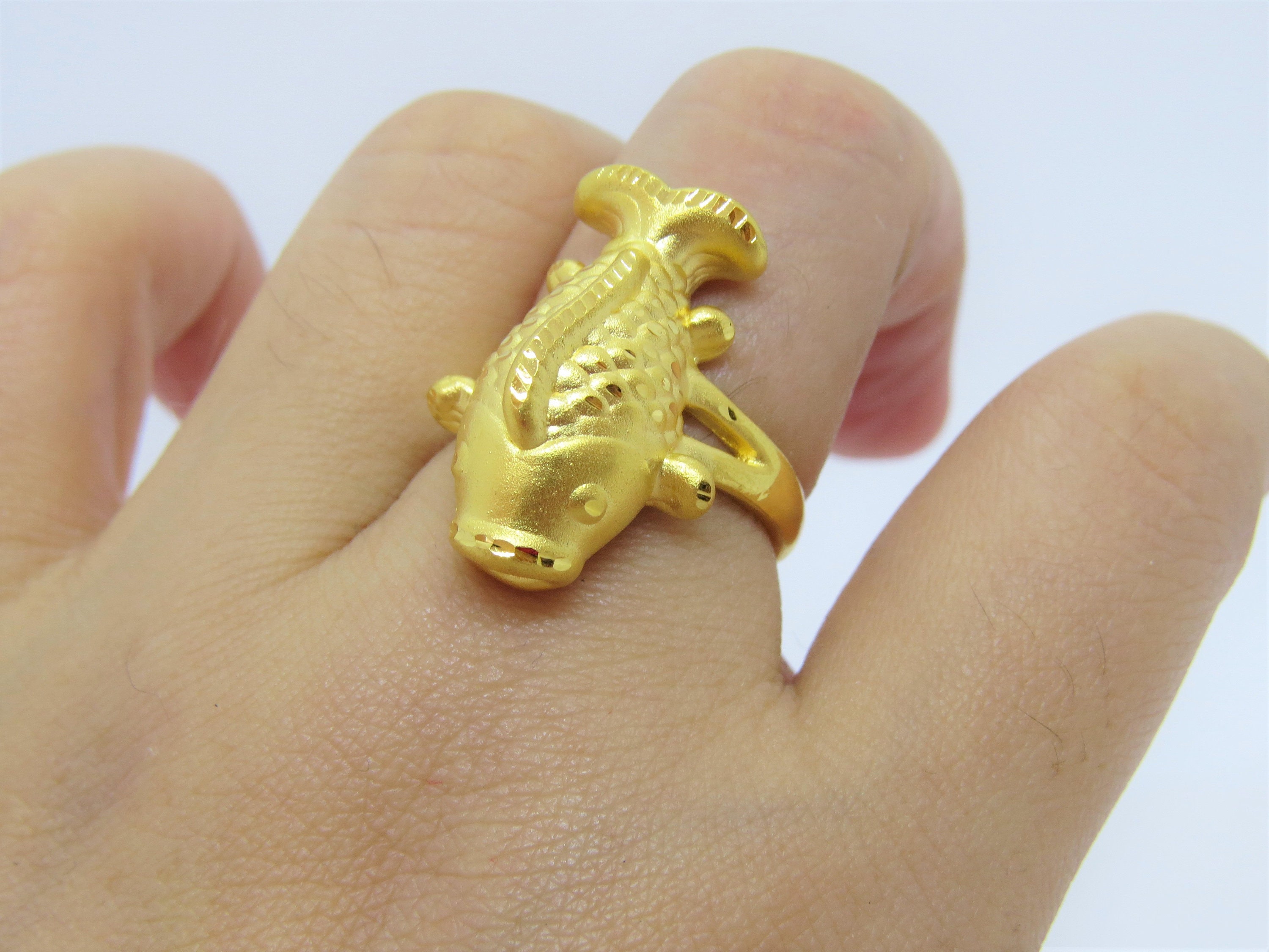 24K 9999 Pure Gold 3D Fish Goldfish Luck Vintage Ring Size 7 | Etsy