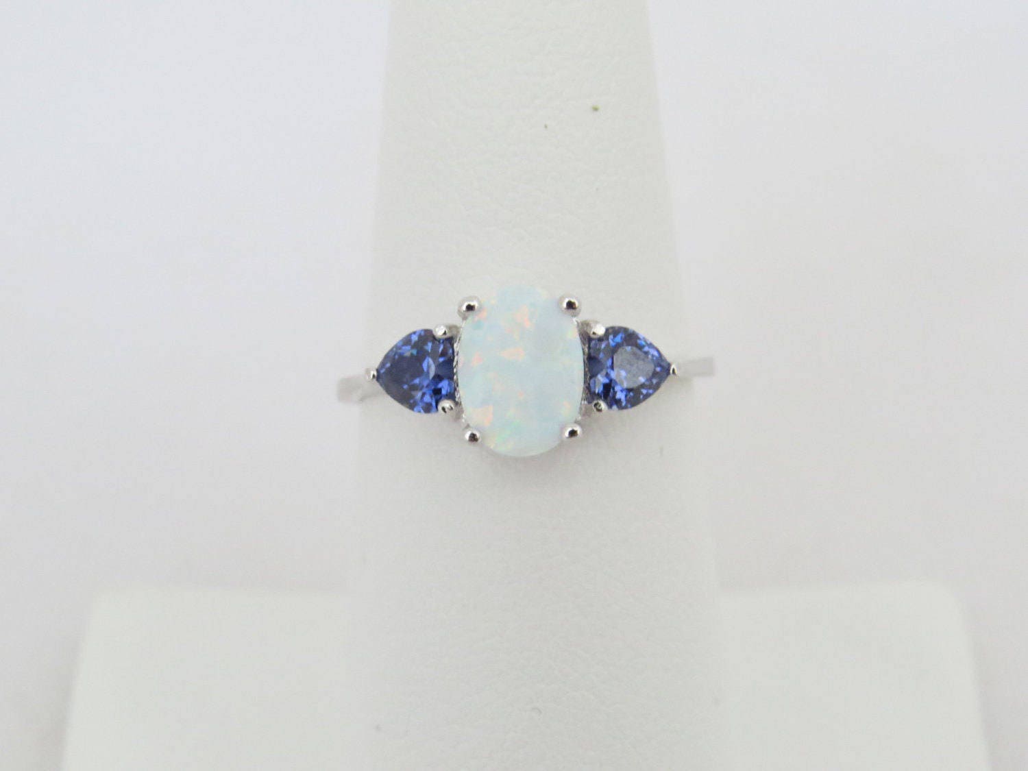 Vintage Sterling Silver White Opal & Tanzanite Ring Size 7 | Etsy