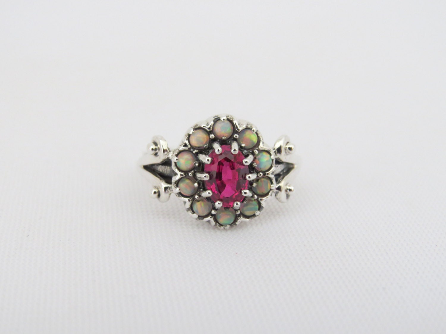 Vintage Sterling Silver Ruby & Opal Cluster Ring Size 9 | Etsy