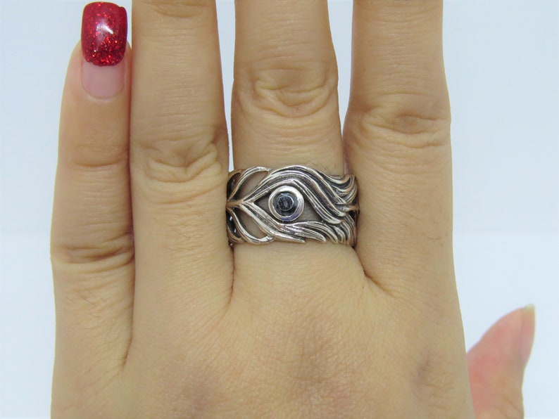 Vintage Sterling Silver Black Sapphire Eye Band Ring Size 7 - Etsy