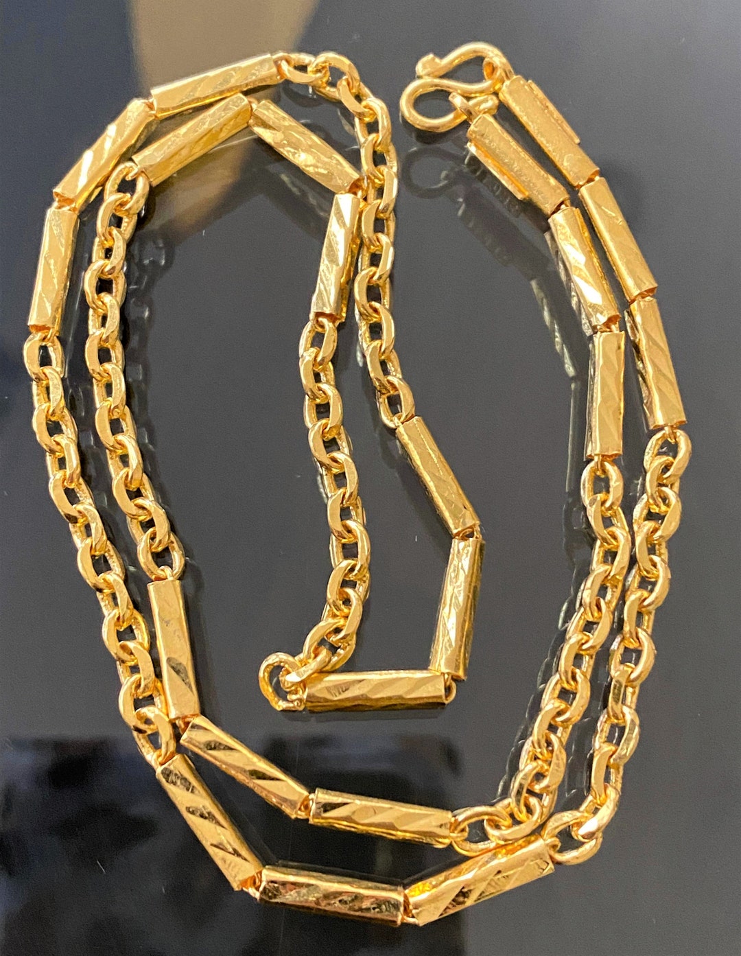 24K 980 Pure Gold Bamboo Rolo Link Chain Necklace 18'' - Etsy