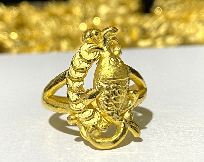 24K 999 Pure Gold Fish Goldfish Money Coin Vintage Ring Size 7 - Etsy