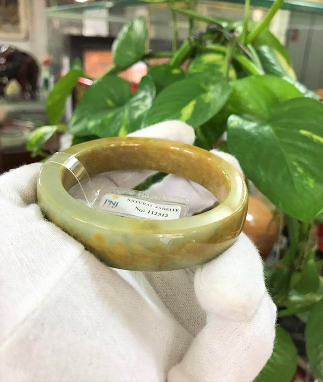Translucent Natural Honey Orange, Green Jadeite Jade Vintage Bangle ...